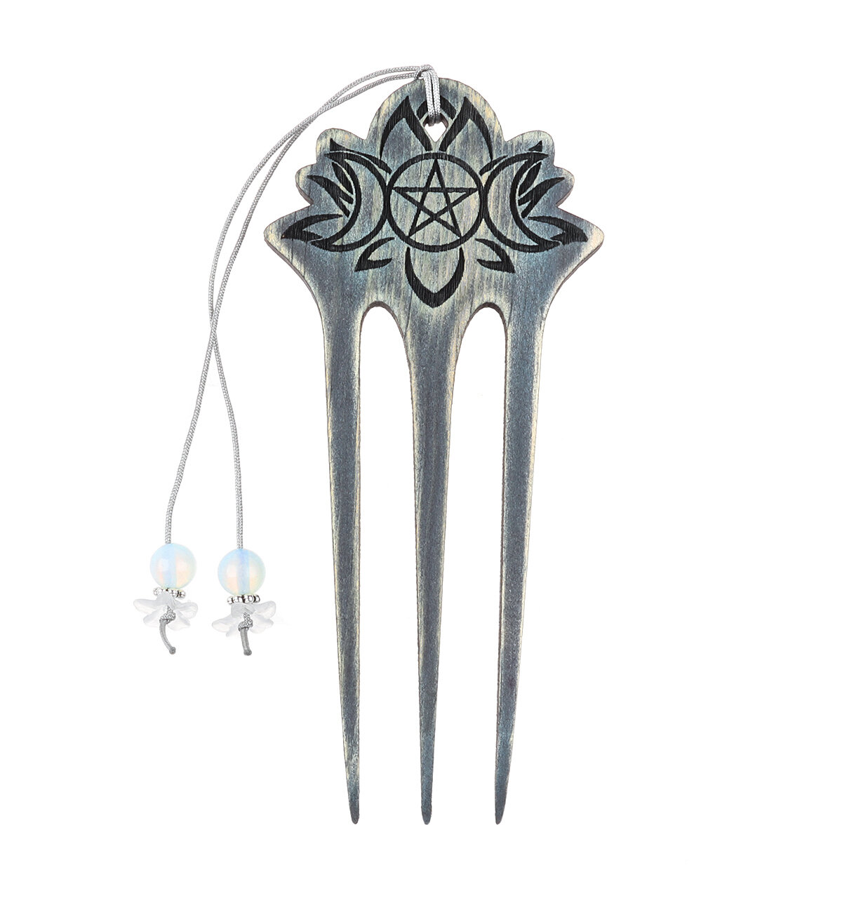 Заколка-гребень для волос деревянная викканская SILVARIE, троелуние "Символ Триединой Богини"
