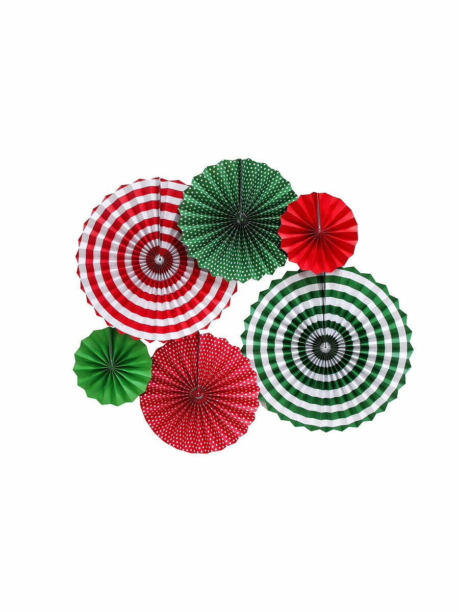 Набор фантов вееров Ассорти красный и зелёный 6 шт для декора