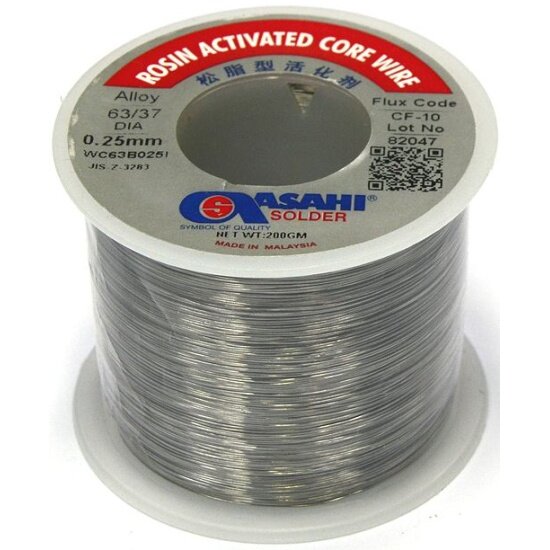 Припой с флюсом Asahi Припой WC63B025I, 0.25мм 0.2кг Sn63/Pb37 (СF10 флюс RA)