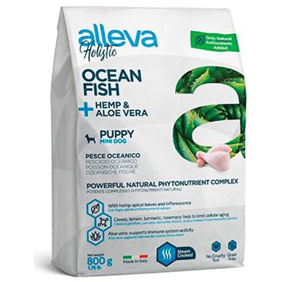 Корм сухой Alleva Allеva Holistic для щенков и юниоров с океанической рыбой, коноплей и алое вера, мини 0,8 кг