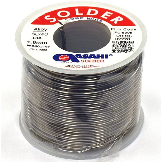 Припой с флюсом Asahi Припой WC60J16F, 1.6мм 0.25кг Sn60/Pb40 (FС5005 флюс RMA)