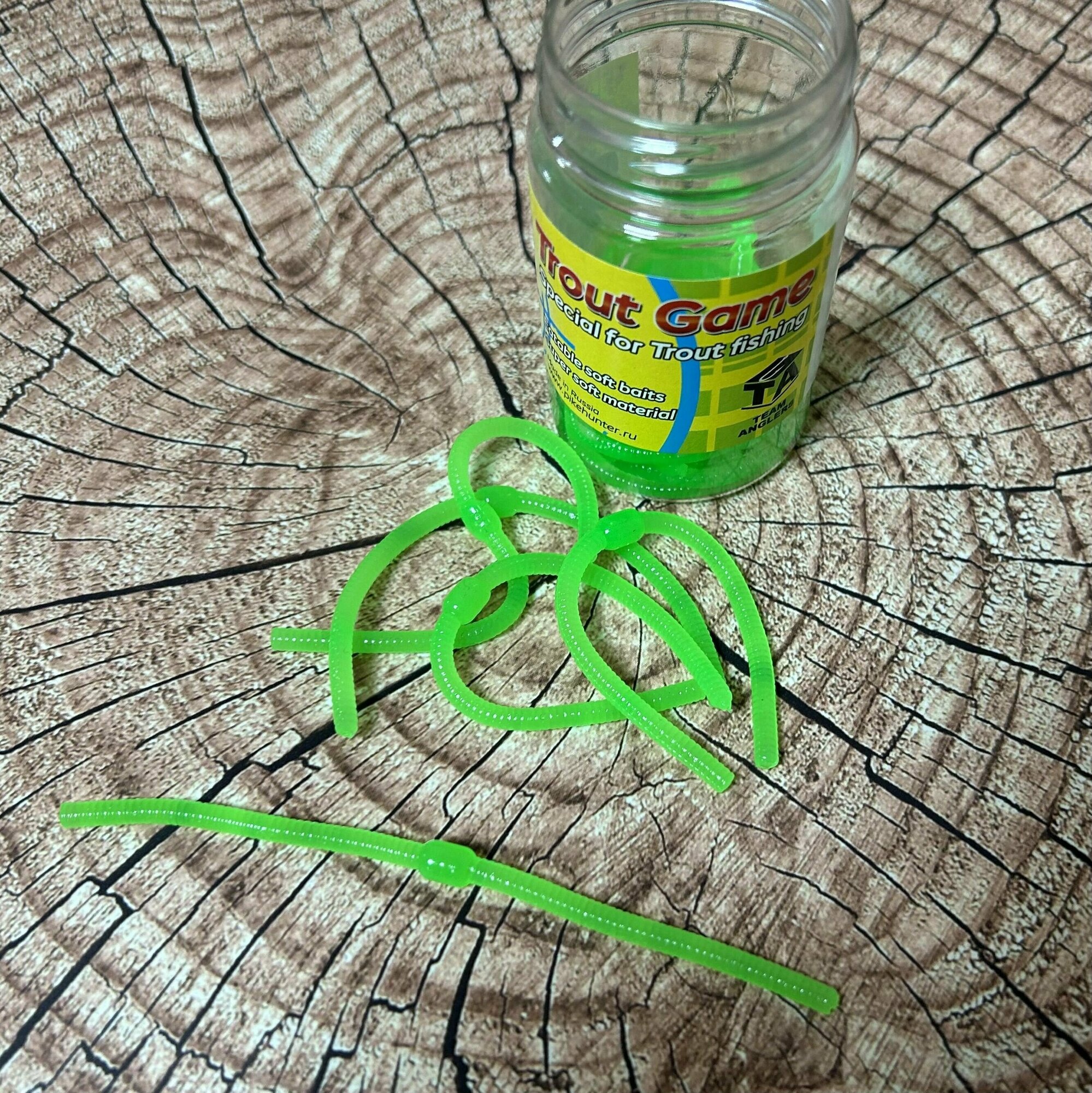 Мягкие силиконовые приманки для форели Lapsha 10, цвет Зеленый, 15 шт.