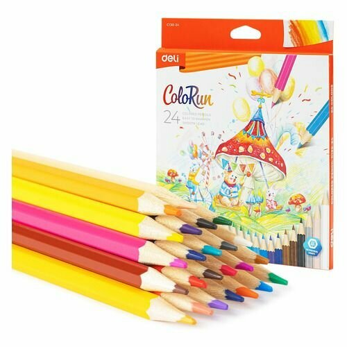 Карандаши Deli ColoRun EC130-24 EC130-24, шестигранный, дерево, 24 цв, коробка европодвес , 24