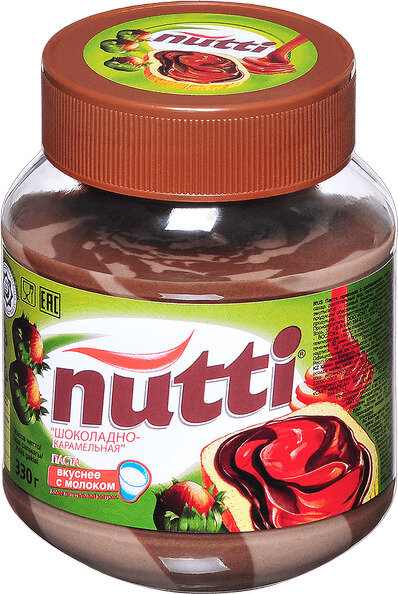 Шоколадная паста NUTTI карамельная (стекло) 330г
