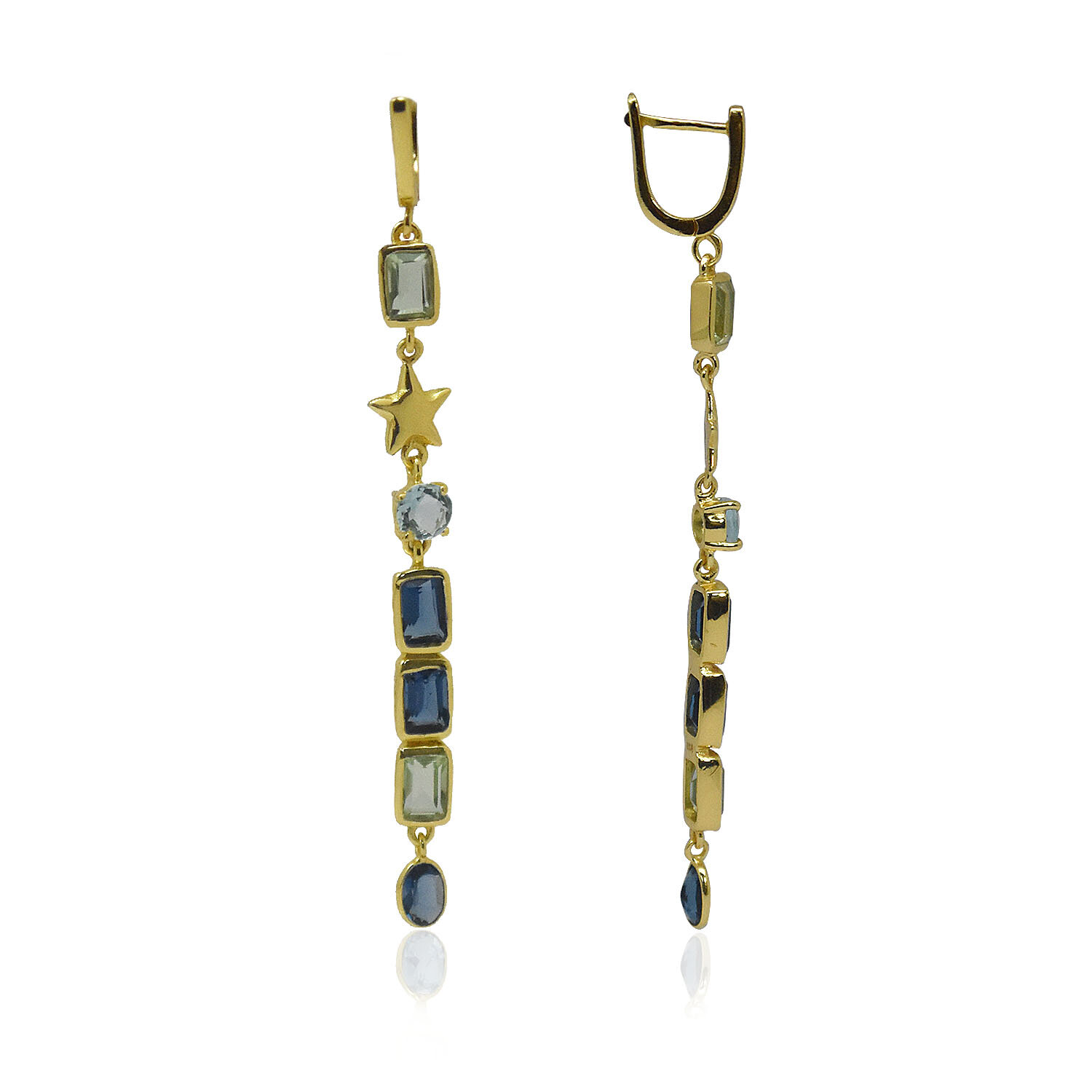 Серьги, серебро, 925 проба, аметист, иолит, топаз