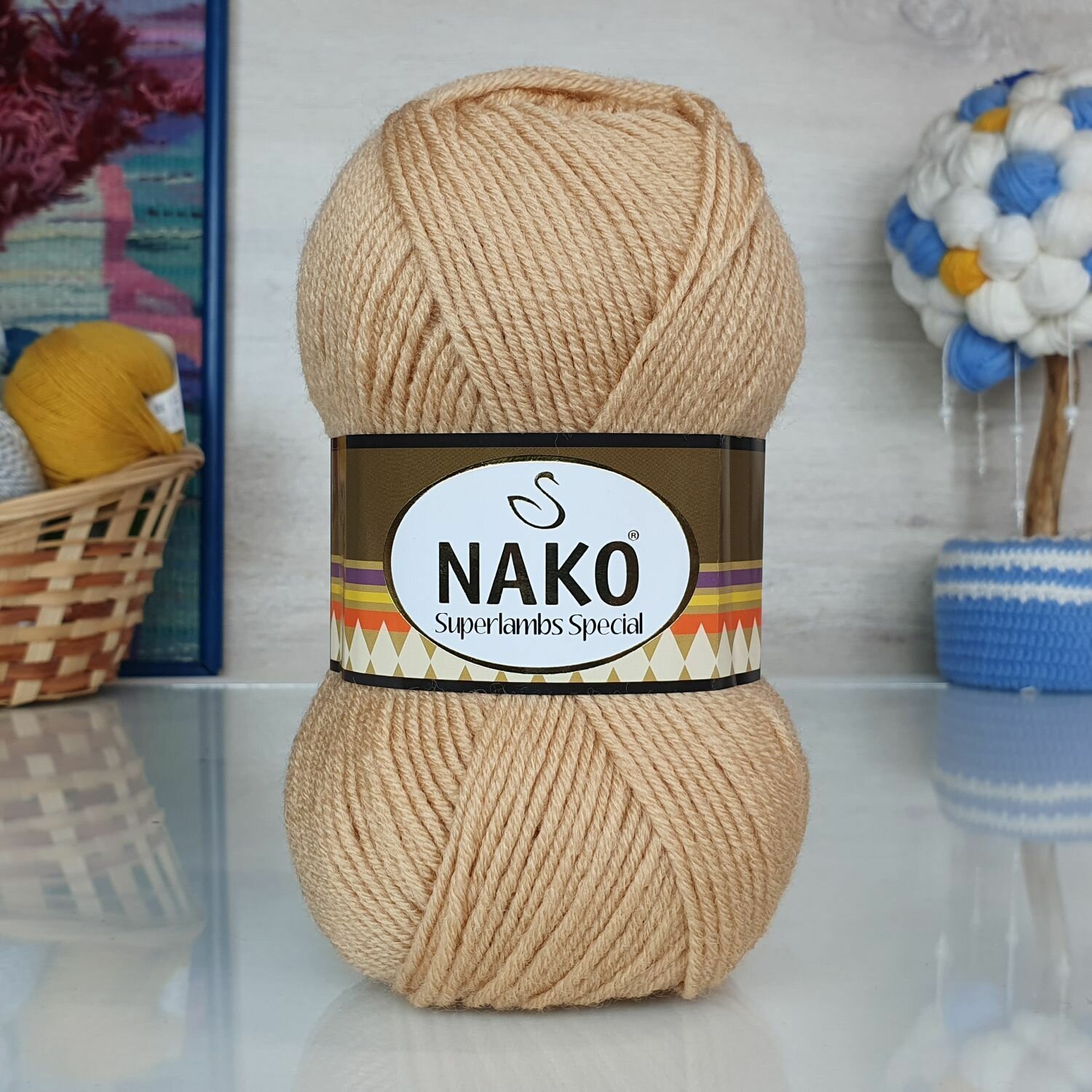 Пряжа NAKO Superlambs Special, песок - 1670, 49% шерсть, 51% премиум акрил, 5 мотков, 100 г, 200 м.