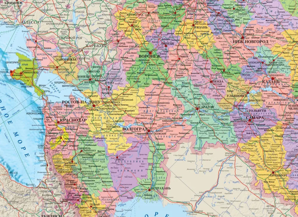 Атлас-принт Настенная Политико-административная карта России 1:3,7 /размер 217х160/ новые границы