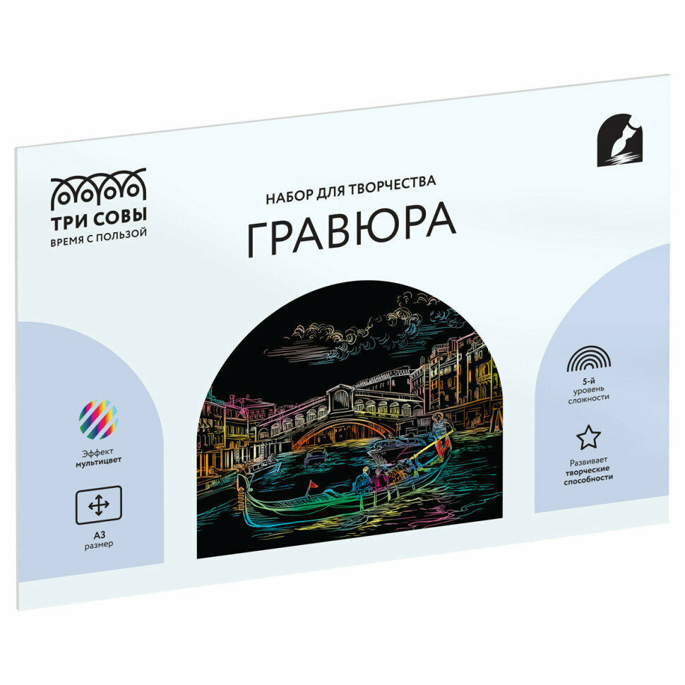 Гравюра с мультицветной основой ТРИ совы "Венеция", А3, 345951