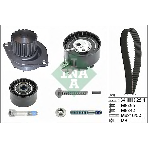 INA 530 0379 30 (1609525880 / 3900015 / 530037930) комплект грм с помпой Citroen (Ситроен) / Peugeot (Пежо) Berlingo (Берлинго)