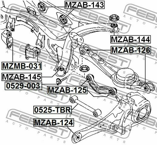 Сайленблок задней поперечной тяги MZAB125, MZAB125 FEBEST MZAB-125