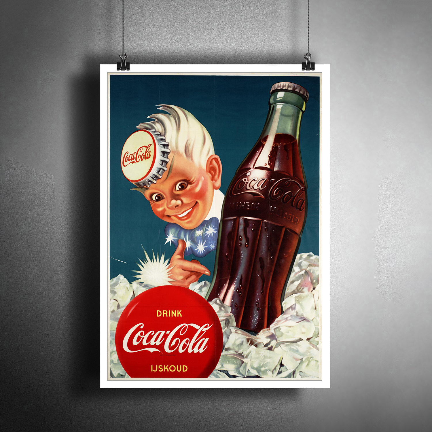 Постер плакат для интерьера "Винтажный постер: напиток Coca-Cola (Кока-Кола)" / Декор дома, офиса, комнаты, квартиры A3 (297 x 420 мм)