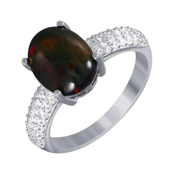 Кольцо, серебро, 925 проба, опал, фианит