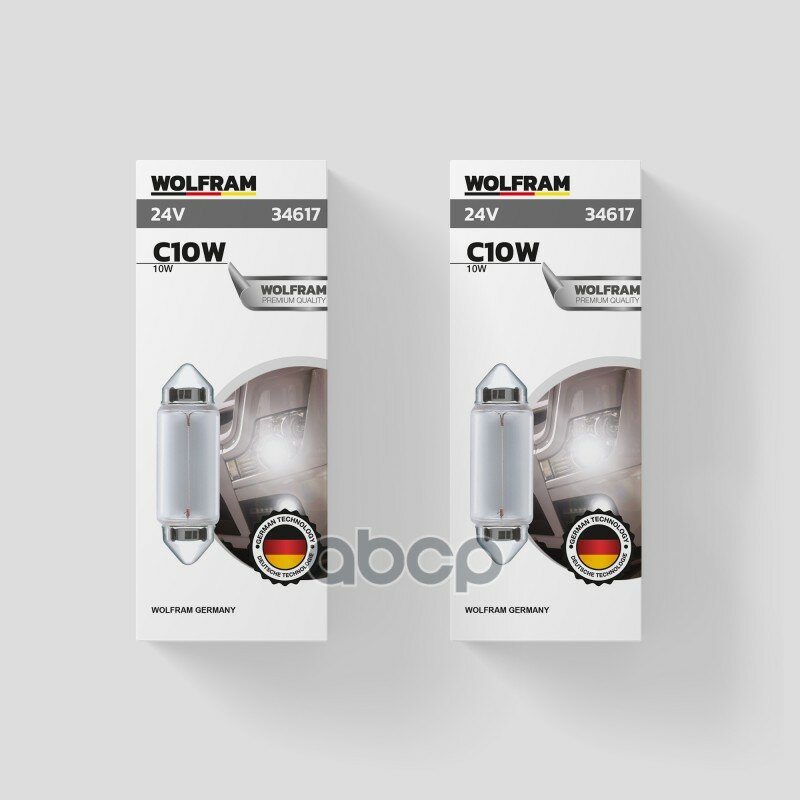 Лампа 24V C10W 10W SV8,5-8 WOLFRAM FESTOON BULB 1 шт. картон LENGTH 41 mm 34617 WOLFRAM арт. 34617