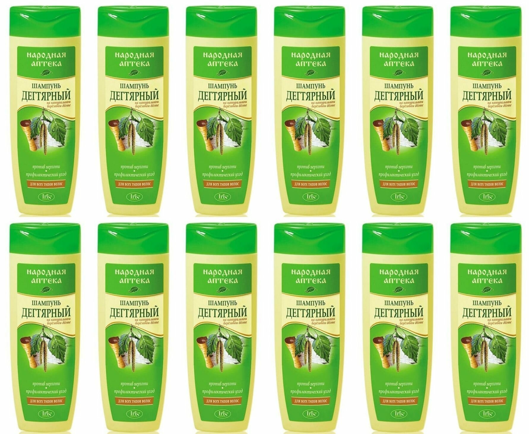 Iris cosmetic Шампунь для всех типов волос Народная аптека, Дегтярный, 400 мл, 12 шт в коробке/