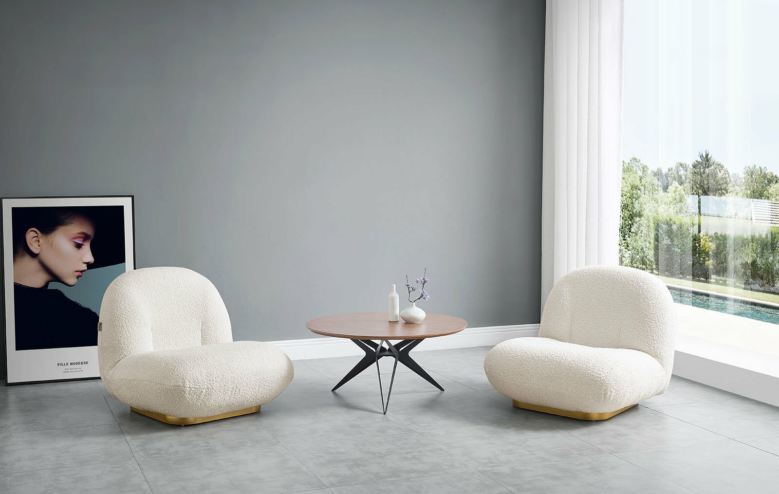 Кресло Cloud, слоновая кость/золото