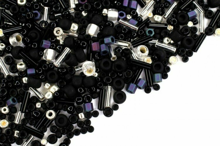 Бисер японский TOHO MIX 3225, смесь форм и размеров, оттенок черный/серебристый, 10 грамм