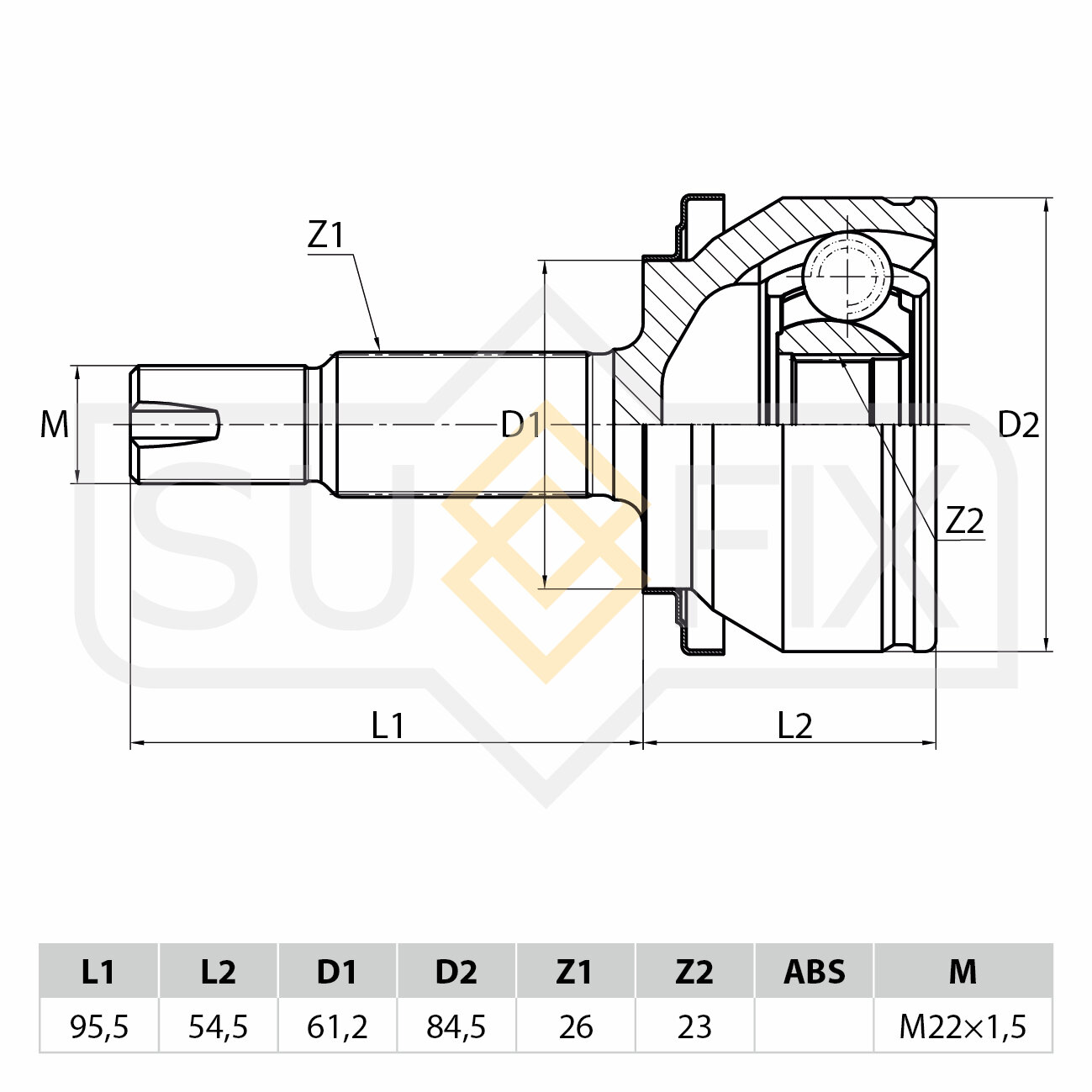 ШРУС наружный передний правый/левый для TOYOTA COROLLA, AURIS / SUFIX ST-1063