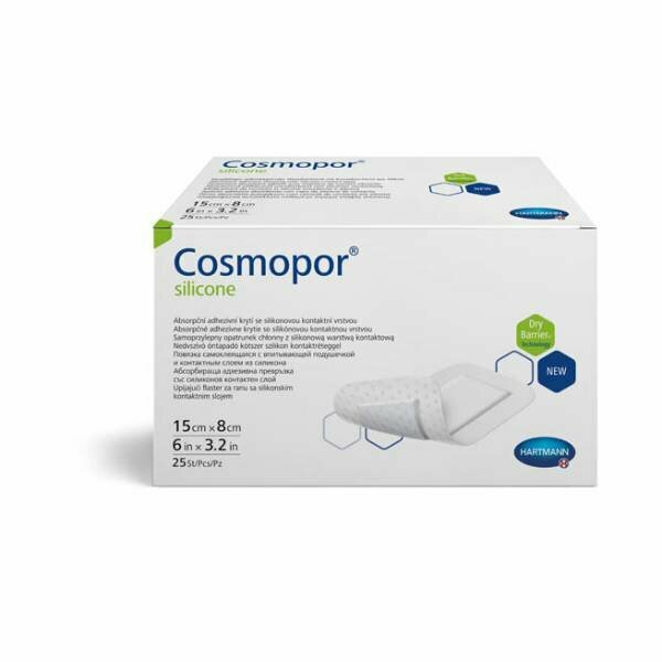 Повязка Cosmopor silicone/Kocмопор силикон впитывающая пластырного типа стерильная с конт. слоем из силикона 15х8см №25 (901103)
