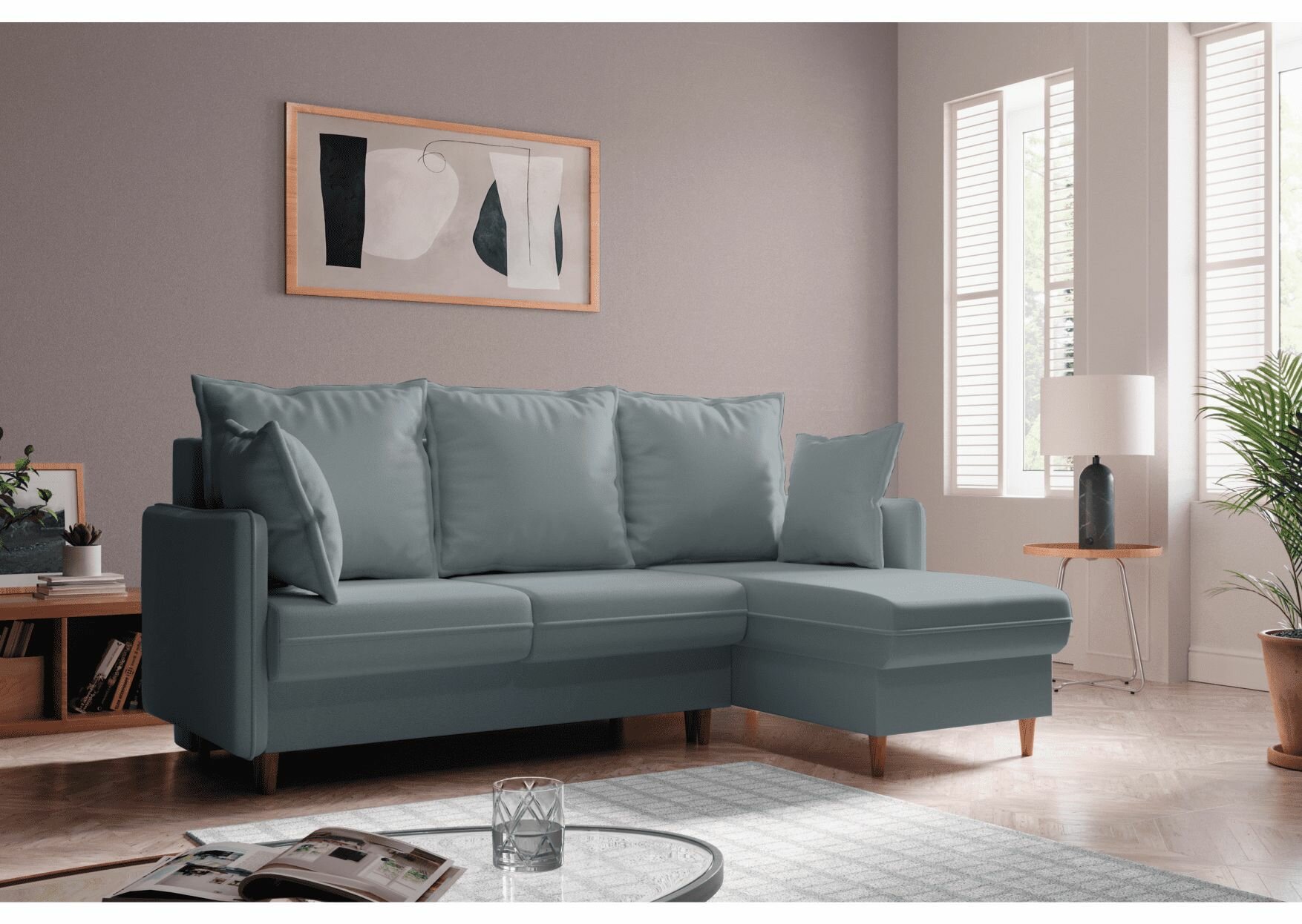 Диван угловой раскладной Цезарь в цвете серый (Велутто 12)