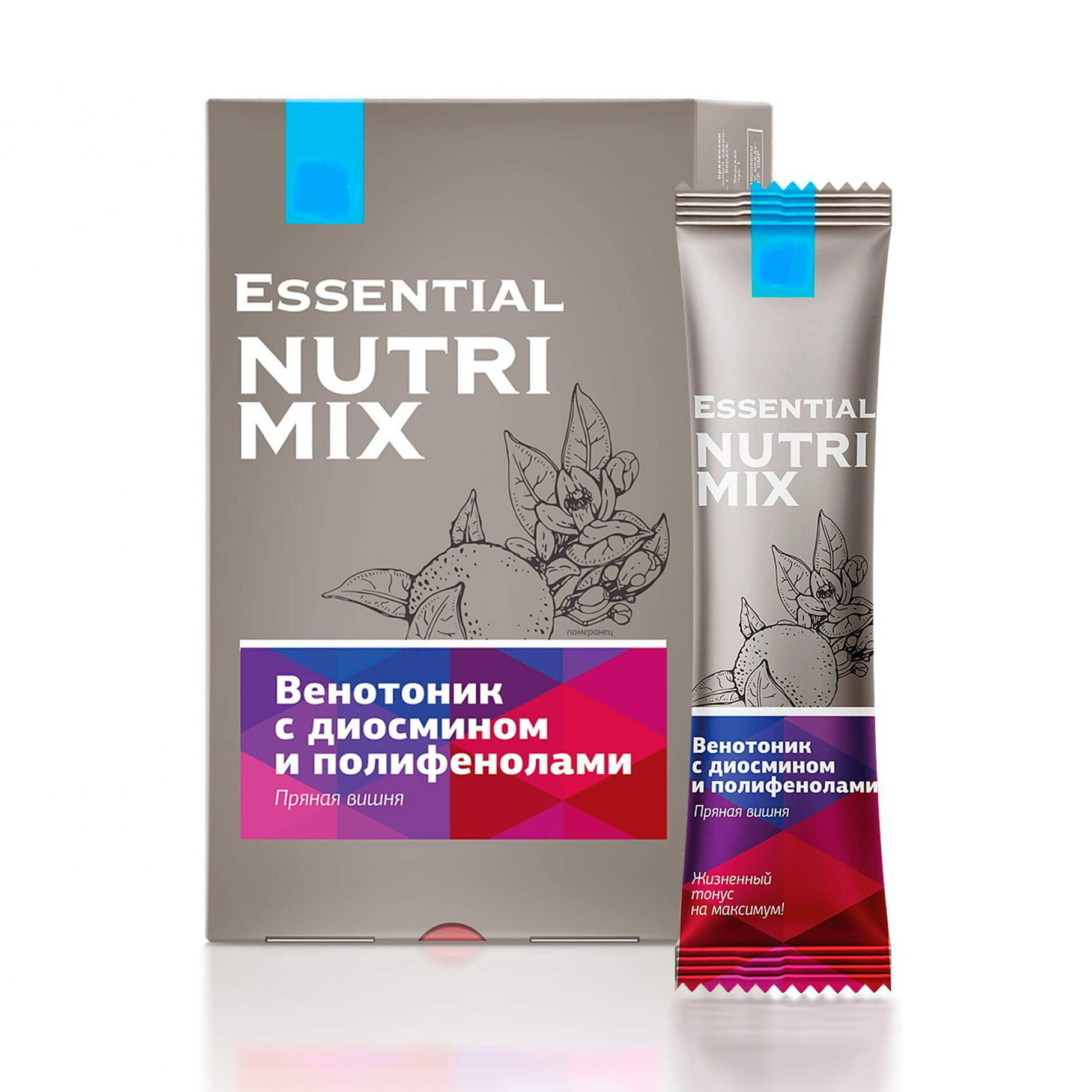 Essential Nutrimix Венотоник с диосмином и полифенолами пор, 10 г, 8 шт, вишня, 1
