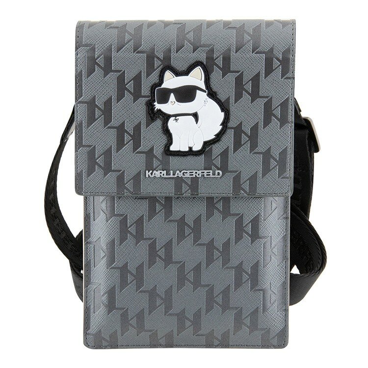 Karl Lagerfeld сумка для смартфонов, PU кожа Saffiano Monogram NFT Choupette Silver