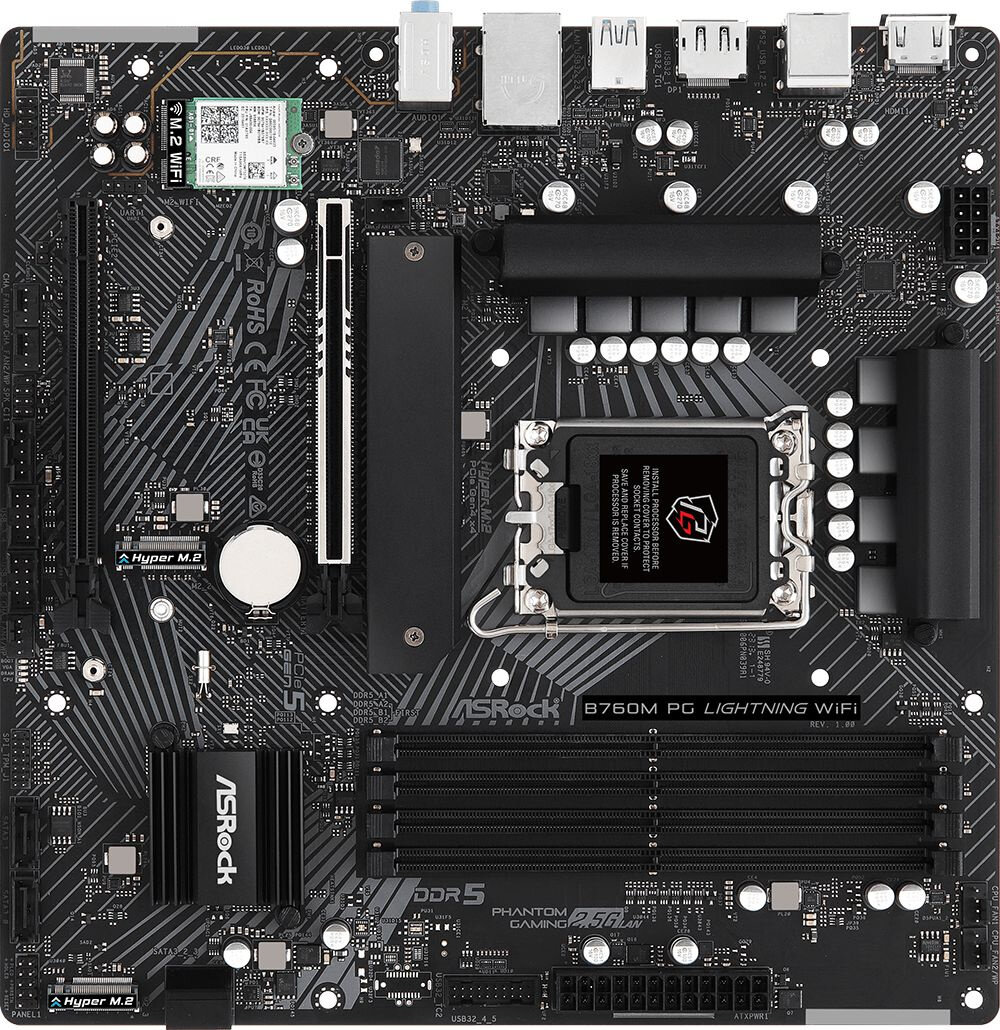 Материнская плата Asrock B760M PG LIGHTNING WIFI, Soc-1700, Intel B760, mATX DDR5 pci express 5