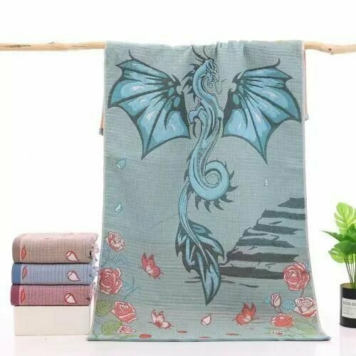 Полотенце хлопковое банное символ года Мифический Дракон Абраксас Зеленое 70*140 см