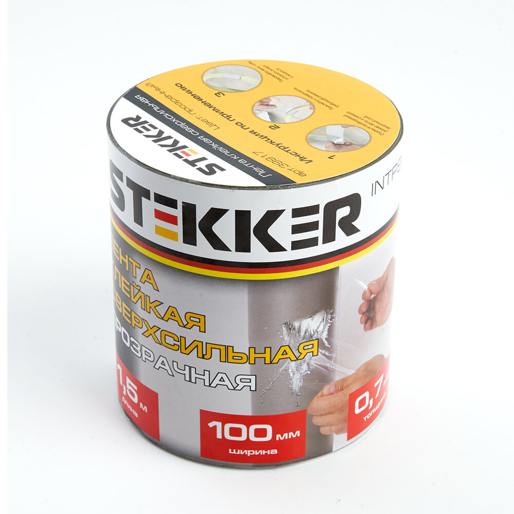 Лента клейкая сверхсильная STEKKER 0,7*100 мм, 1,5 м. прозрачная INTP9-0715-10