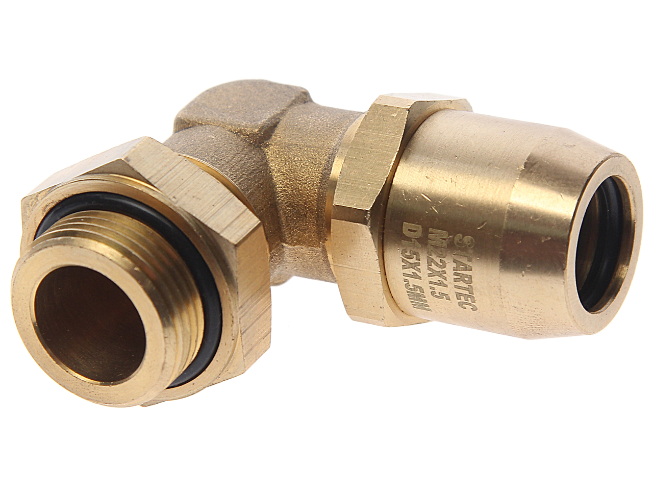 Соединитель трубки ПВХ, полиамид d=15.1.5мм (наружная резьба) М22х1.5 угольник латунь STARTEC