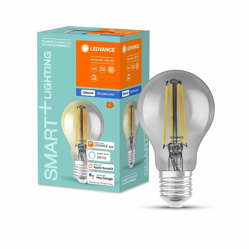 Умная лампочка светодиодная филаментная LEDVANCE / OSRAM SMART+ A, E27, 6Вт, 2700К, 540лм, теплый свет, диммируемая