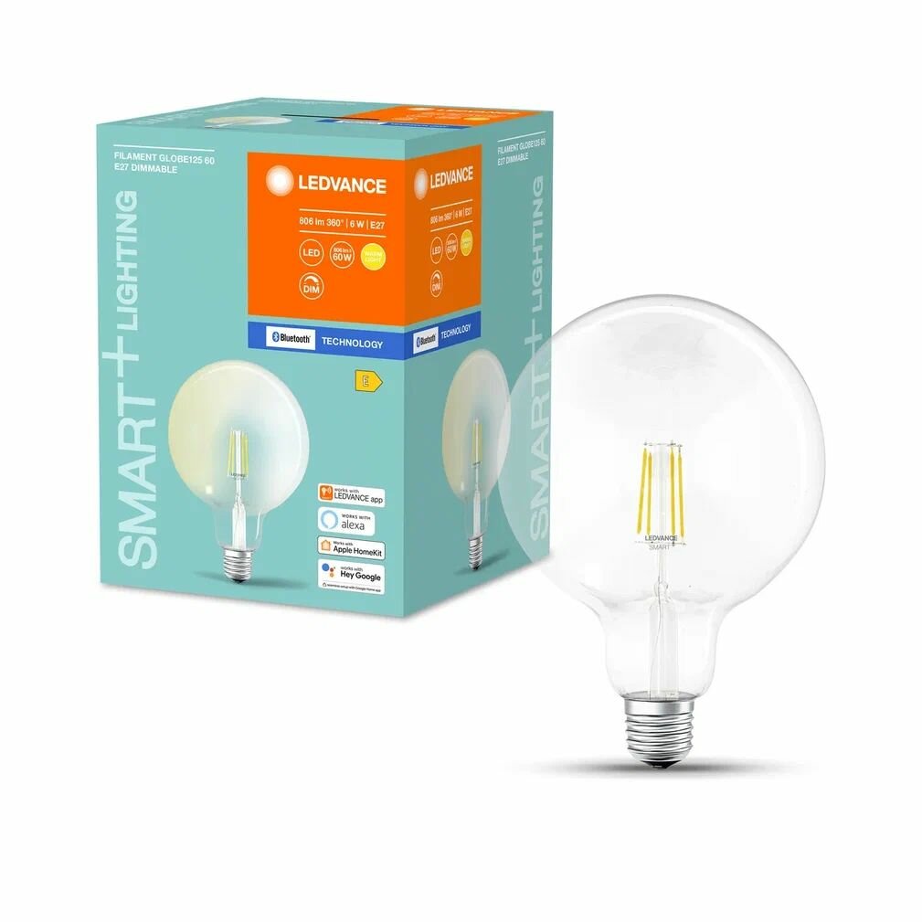 Умная лампочка светодиодная филаментная LEDVANCE / OSRAM SMART+ Deco, E27, 6Вт, 2700К, 806лм, теплый свет, диммируемая