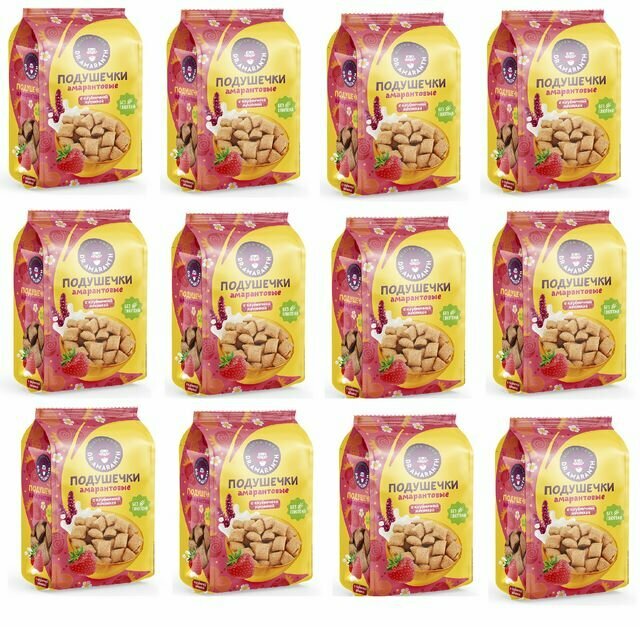 DR.AMARANTH Подушечки амарантовые c клубничной начинкой с сахаром 100 гр, 12 уп