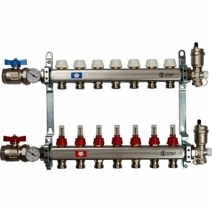 Коллектор в сборе с расходомерами STOUT 7 вых.