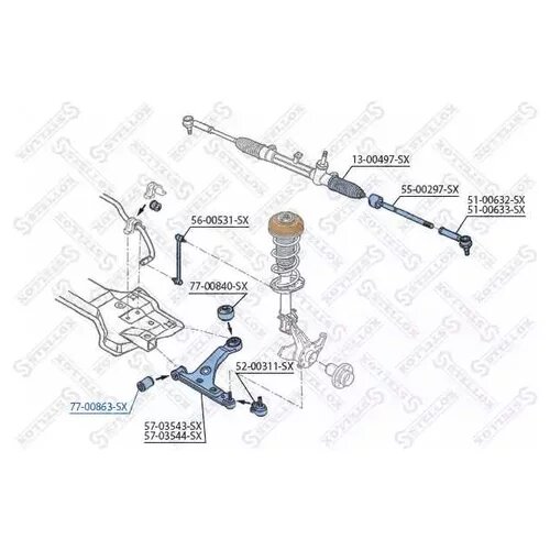Сайлентблок рычага переднего ниж. FIAT PUNTO/LINEA/FIORINO 05, 7700863SX STELLOX 77-00863-SX