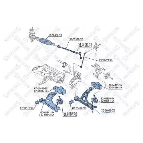 Рычаг правый без шар. опоры AUDI A3, VW GOLF ALL 03] STELLOX 5704613SX