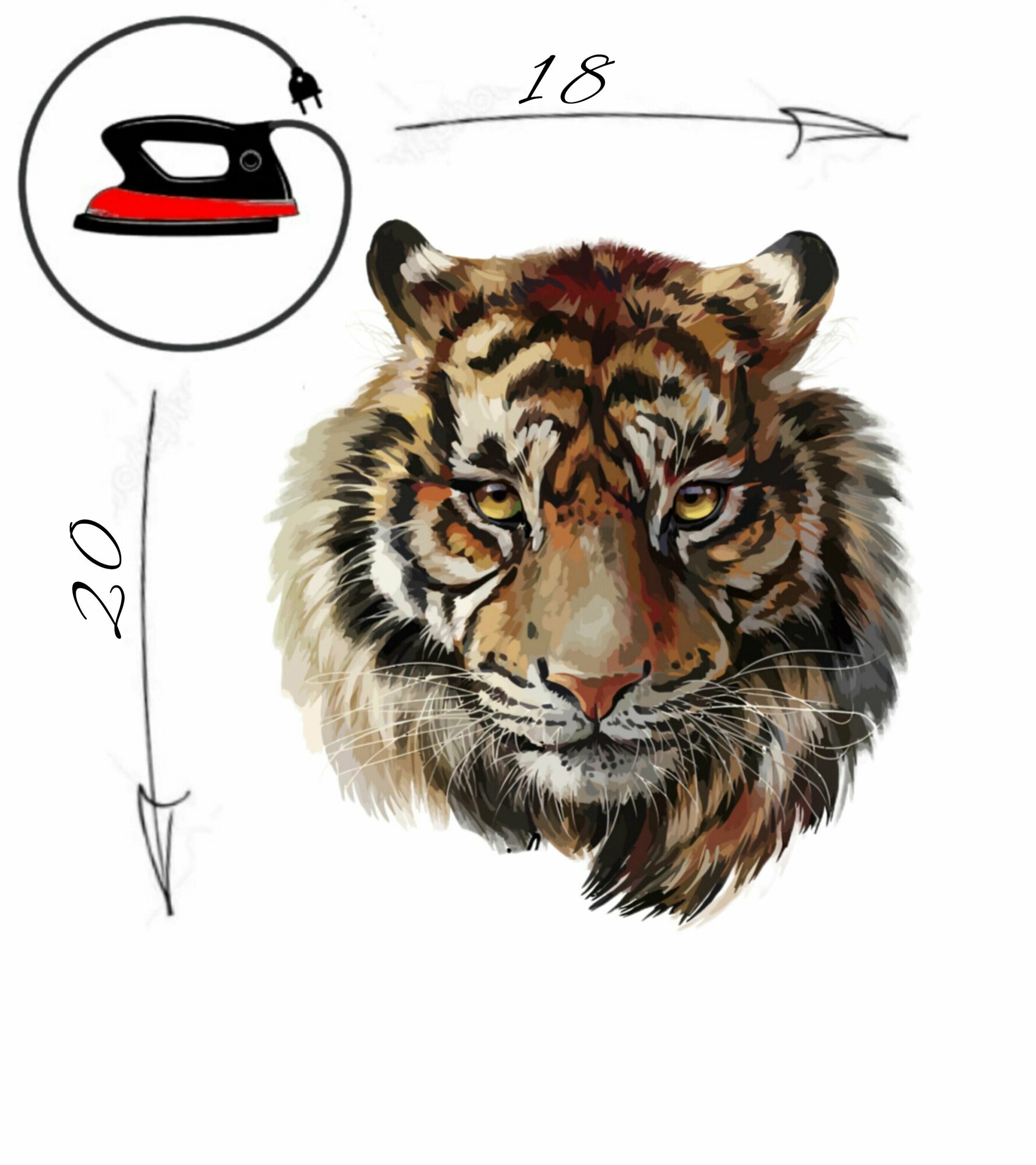 Термотрансфер "Тигр", наклейка на одежду, 20х18