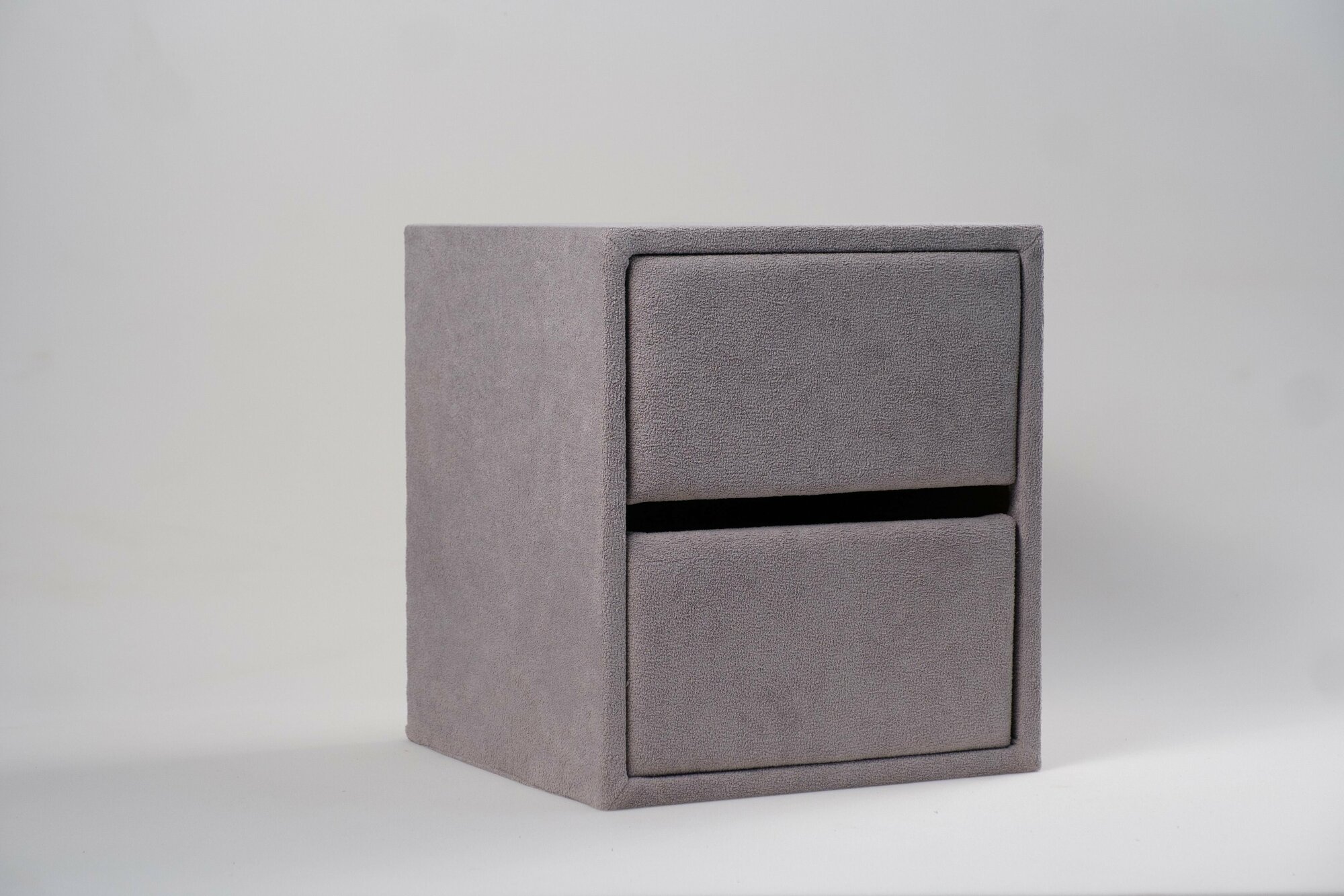 Тумба VIERO, прикроватная, мягкая обивка, два ящика, нажимные механизмы, светло-серая