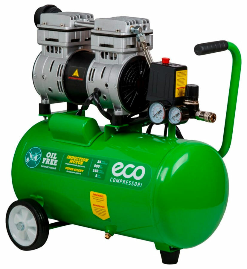 Компрессор Eco AE-25-OF1, 140 л/мин, 8 атм, коаксиальный безмасляный ресивер, 24 л, 220 В, 0.8 кВт