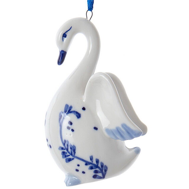 Елочная игрушка из фарфора Лебедь - Blue Swan 9 см, подвеска, Kurts Adler, J7486-1