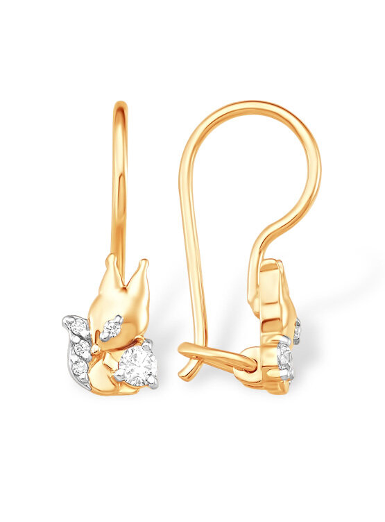 Серьги, красное золото, 585 проба, фианит