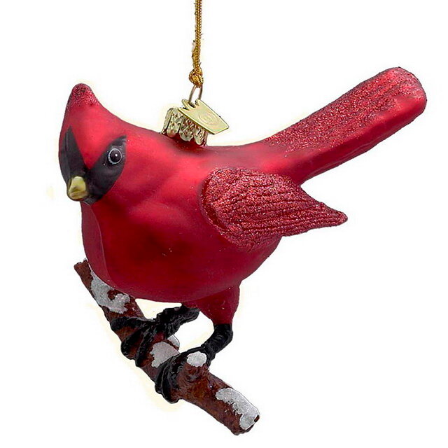 Стеклянная елочная игрушка Птица - Великолепный Кардинал 10 см, подвеска, Kurts Adler, NB0413