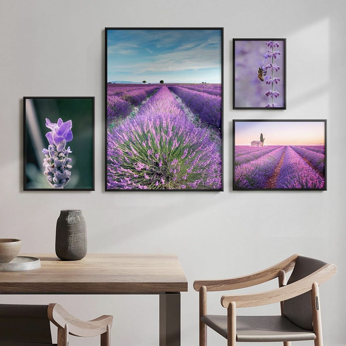 Набор постеров 4 шт "Лавандовые поля, пейзаж" плакат для интерьера, картина на стену
