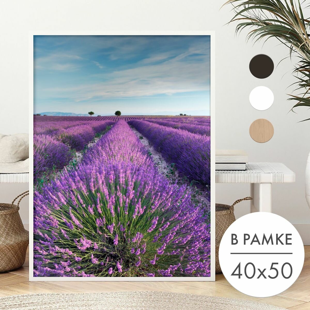 Постер 40х50 В рамке "Лавандовое поле" для интерьера