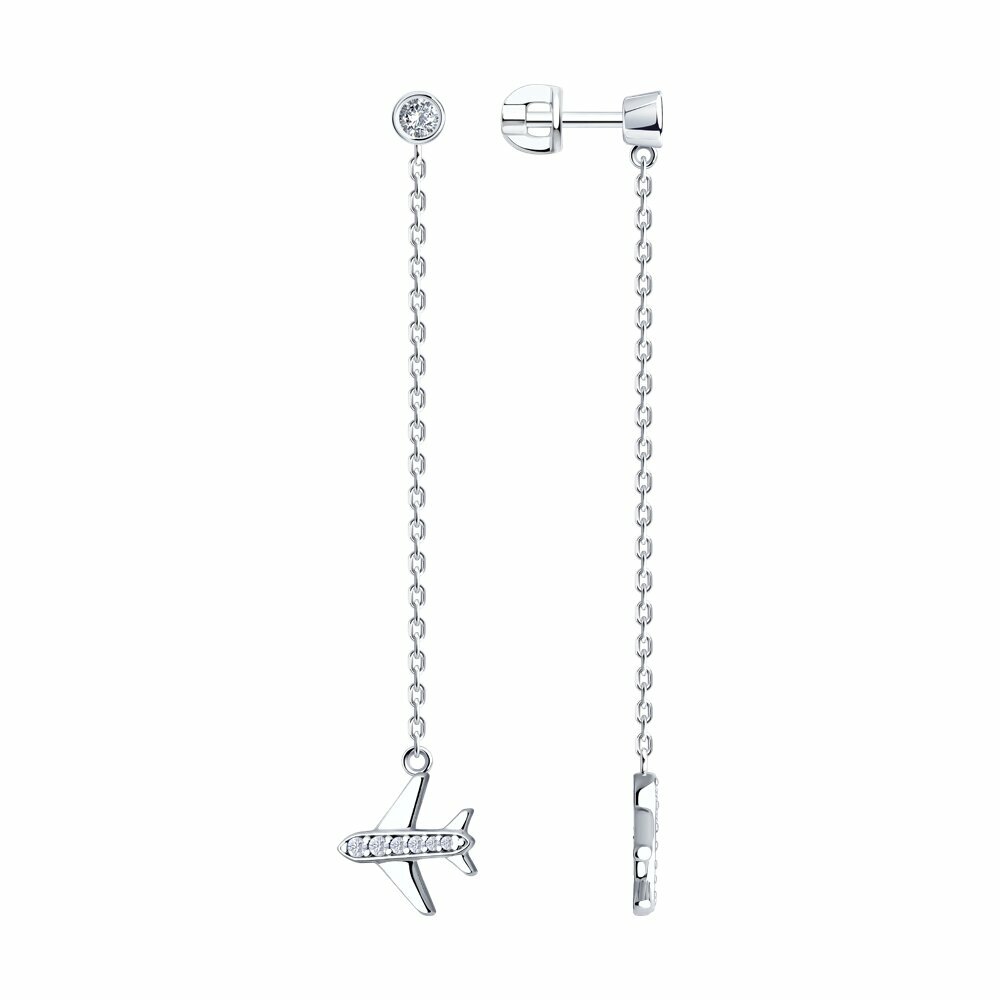 Серьги пусеты, серебро, 925 проба, родирование, фианит