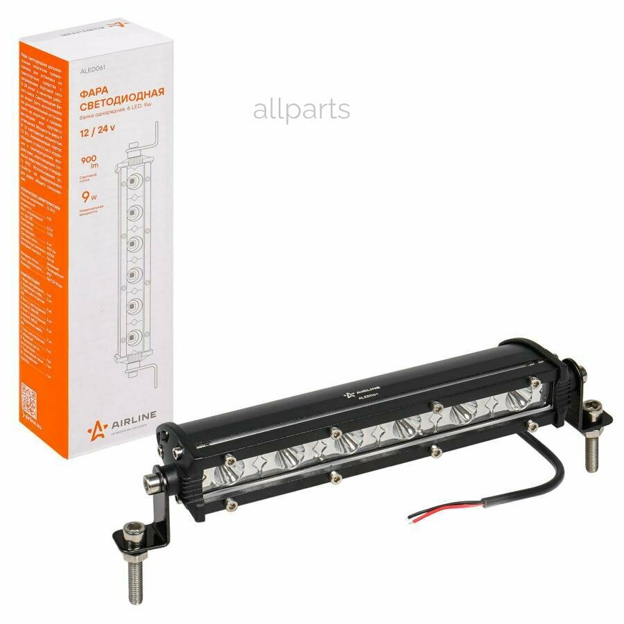 AIRLINE ALED061 Фара светодиодная (балка) однорядная 6LED направленный свет 9Вт 186x30x47мм 12/24В (ALED061)