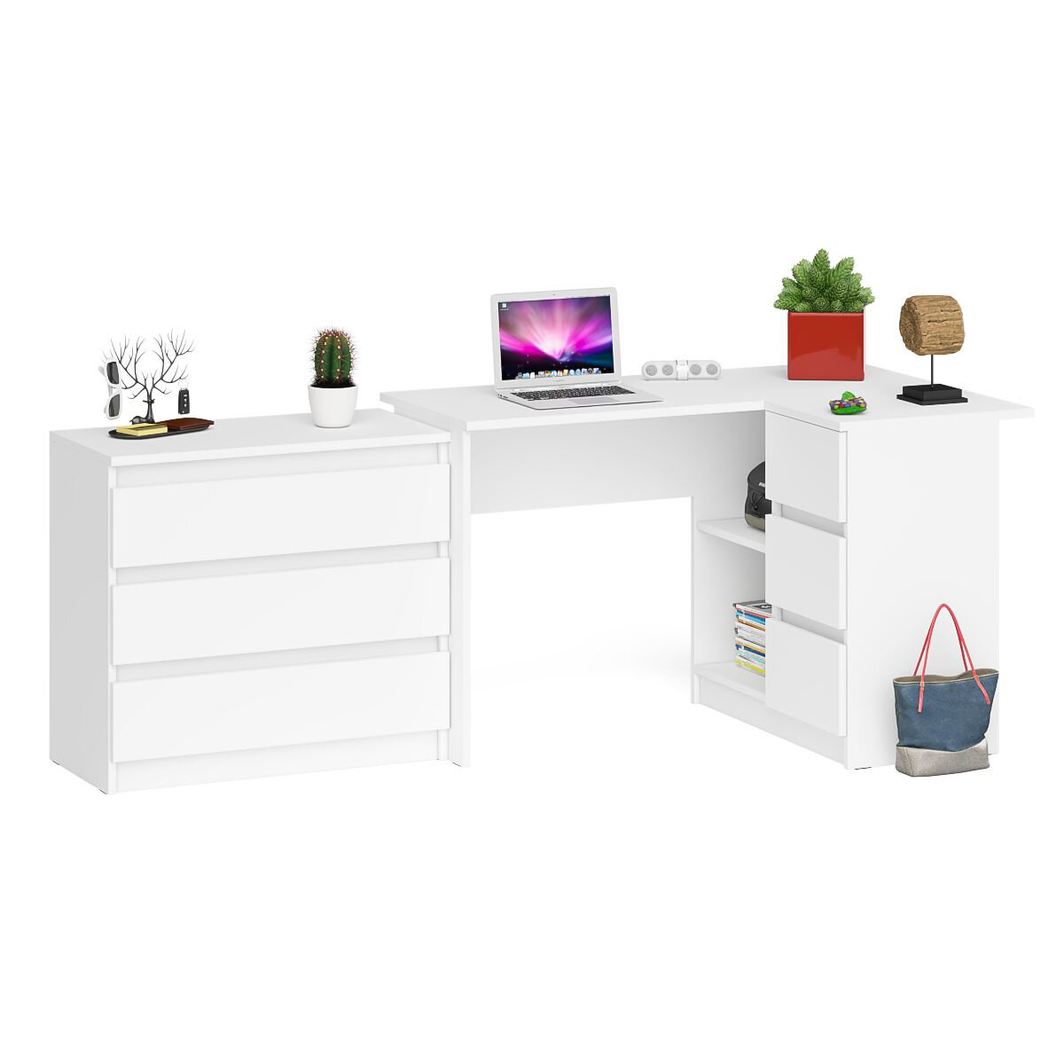 Угловой компьютерный стол для дома 205см белый Спасибо-Мебель