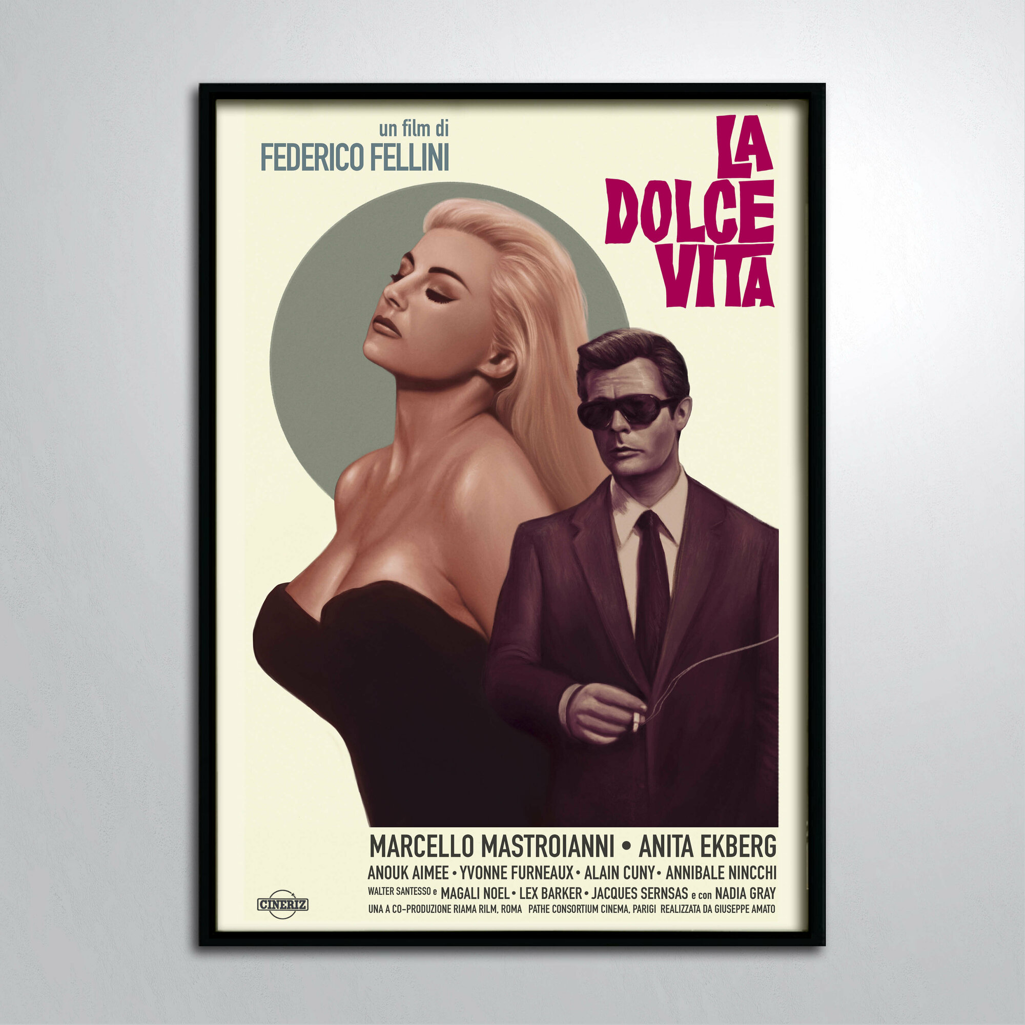 Постер без рамы/Сладкая жизнь Феллини Марчелло Мастроянни Анита Экберг Арт La dolce vita (А2/420х594)