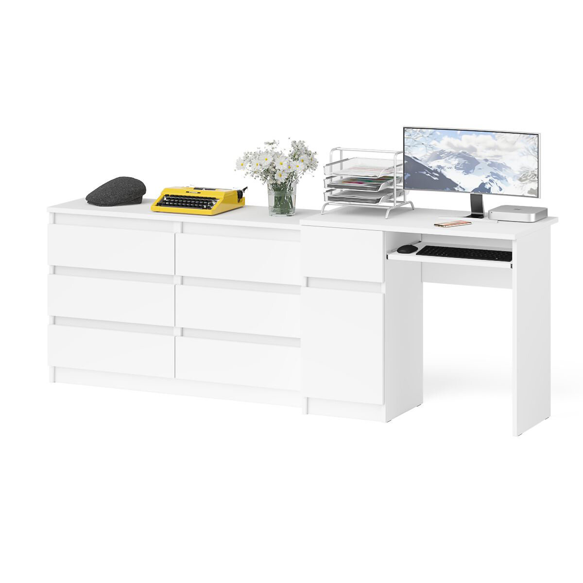 Стол компьютерный СВК Мори МС-1 левый + Комод МК1200.6 Белый