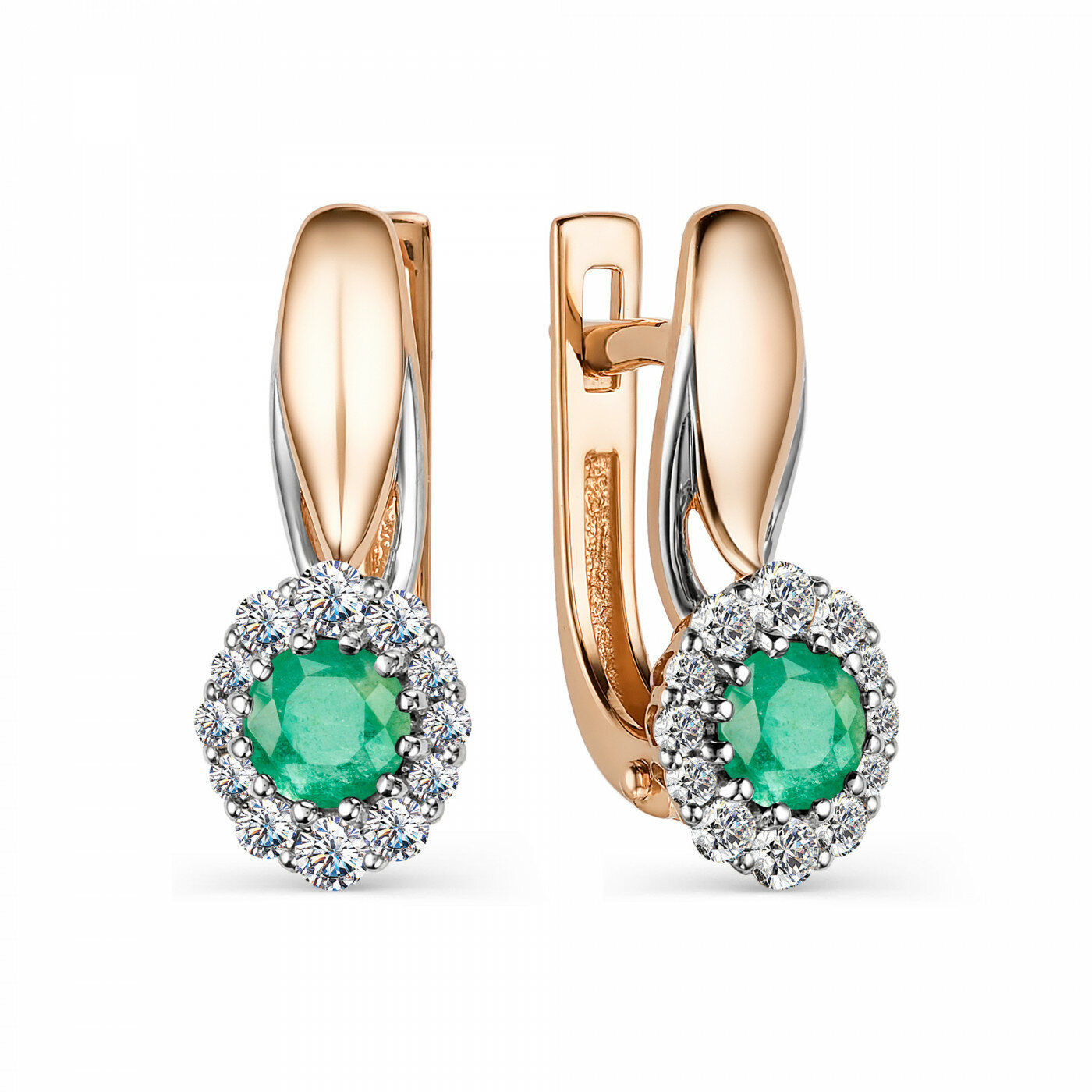 Серьги, красное золото, 585 проба, изумруд, бриллиант синтетический