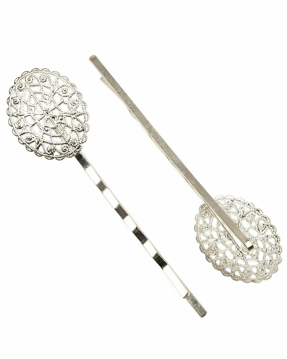 Основа для заколок филигранная, сталь с посеребрением, 10 шт.